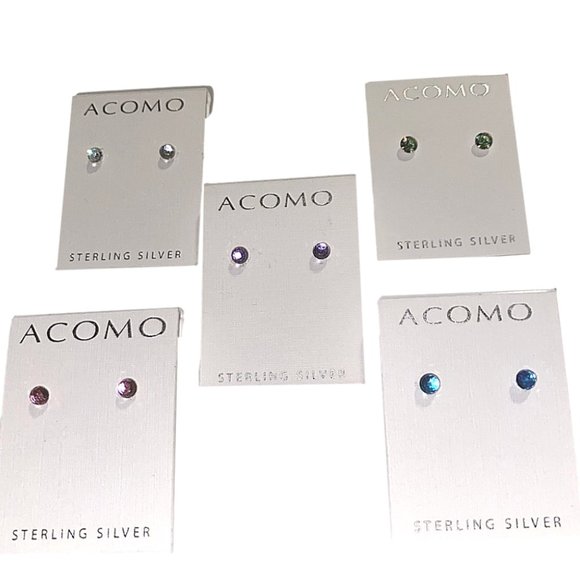 Acomo | Jewelry | Acomo Sterling Silver Stud Earrings Set Of 5 New ...